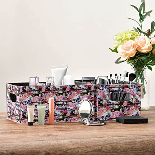 Skulls Flowers Storage Basket Felt Storage Bin Collapsible Toy Boxs Convenient Box Organizer for Kids Bedroom Magazine
