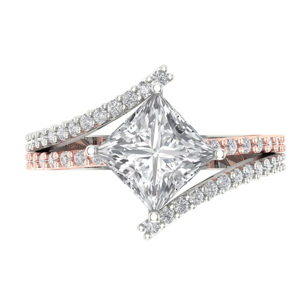 Clara Pucci 2.45ct Princess Cut Solitaire W/Accent Genuine Moissanite Engagement Promise Anniversary Bridal Ring 18K 2 tone Gold 6.5