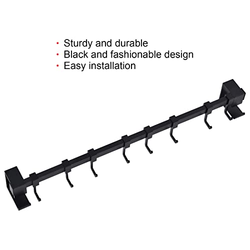 Kitchen Utensil Hanging Rack Rail with 8 Hooks, Self Adhesive Utensil Hangers Utensil Hooks 50cm/19.69in Wall Hooks Rack for Kitchen Bathroom Bedroom (Black)