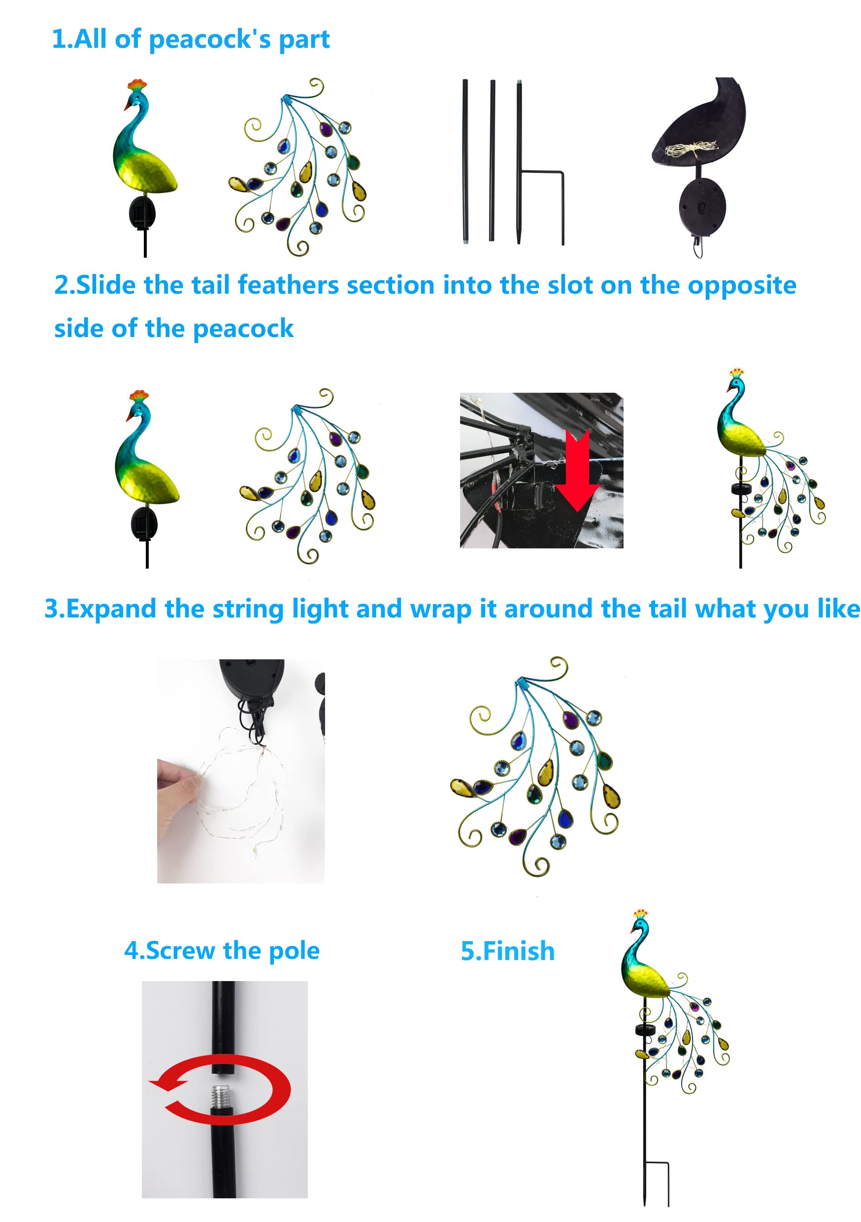 Viveta Metal Peacock Solar Light Outdoor, Waterproof Peacock Solar Lights Stake for Garden Yard Lawn Patio Decorations