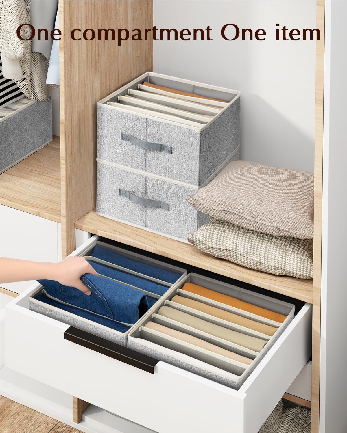Homsorout Jeans Organizer for Closet - 4 Pack Clothes Drawer Organizer, 5-Cell Foldable Wardrobe Clothes Organizer with Handles, Closet Organizers and Storage for Jeans, T-shirts (Blended)