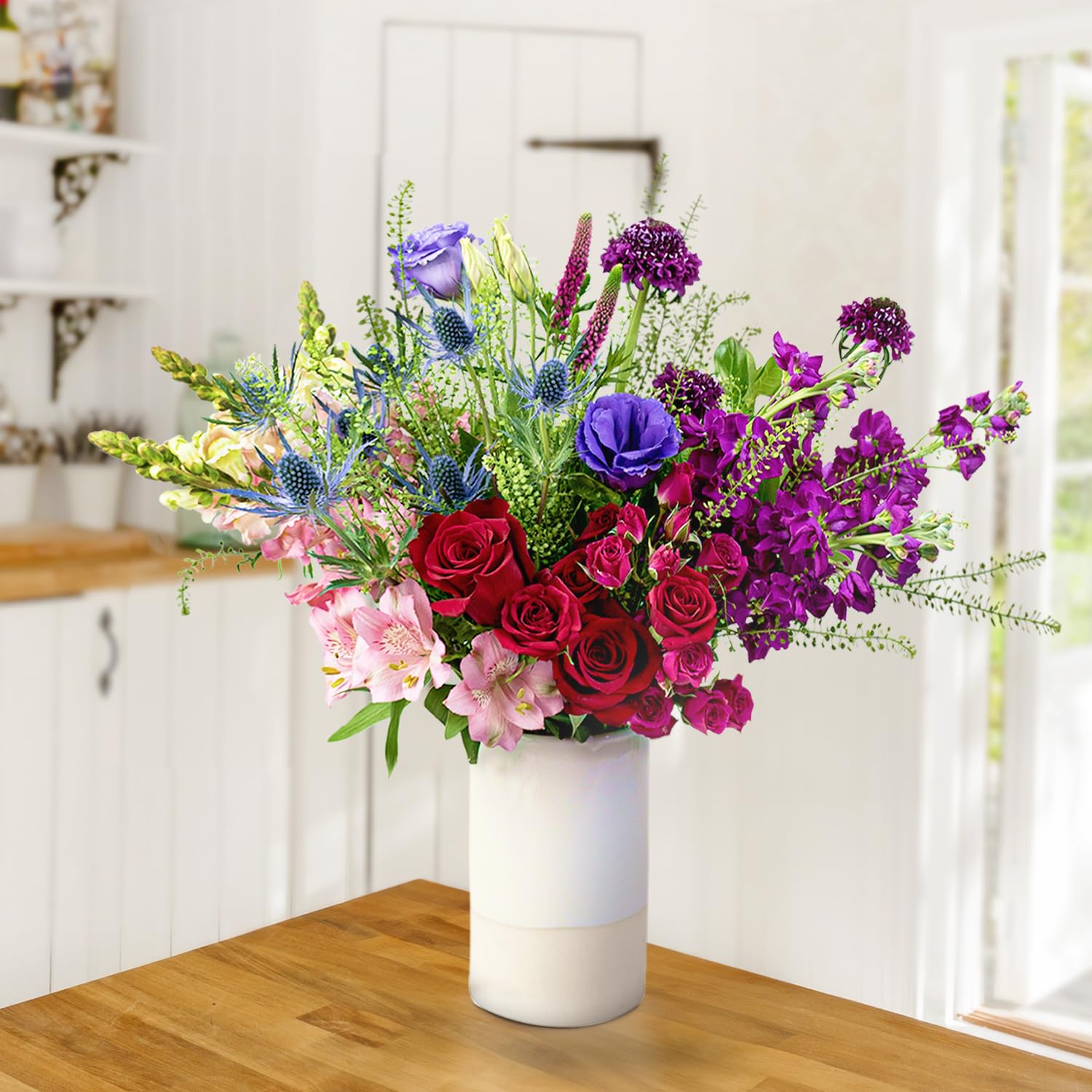 Country Living Floral Collection Premium Red and Pink Rose Mixed Fresh Flowers Delivery, Extra Large Bouquet