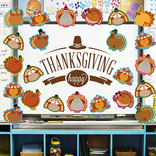 Whaline 45Pcs Thanksgiving Turkey Cutouts with 100Pcs Glue Points 9 Style Cartoon Turkey Pattern Paper Cut-Outs Bulletin Board Paper Cutting Decor for School Classroom Thanksgiving Party Supplies