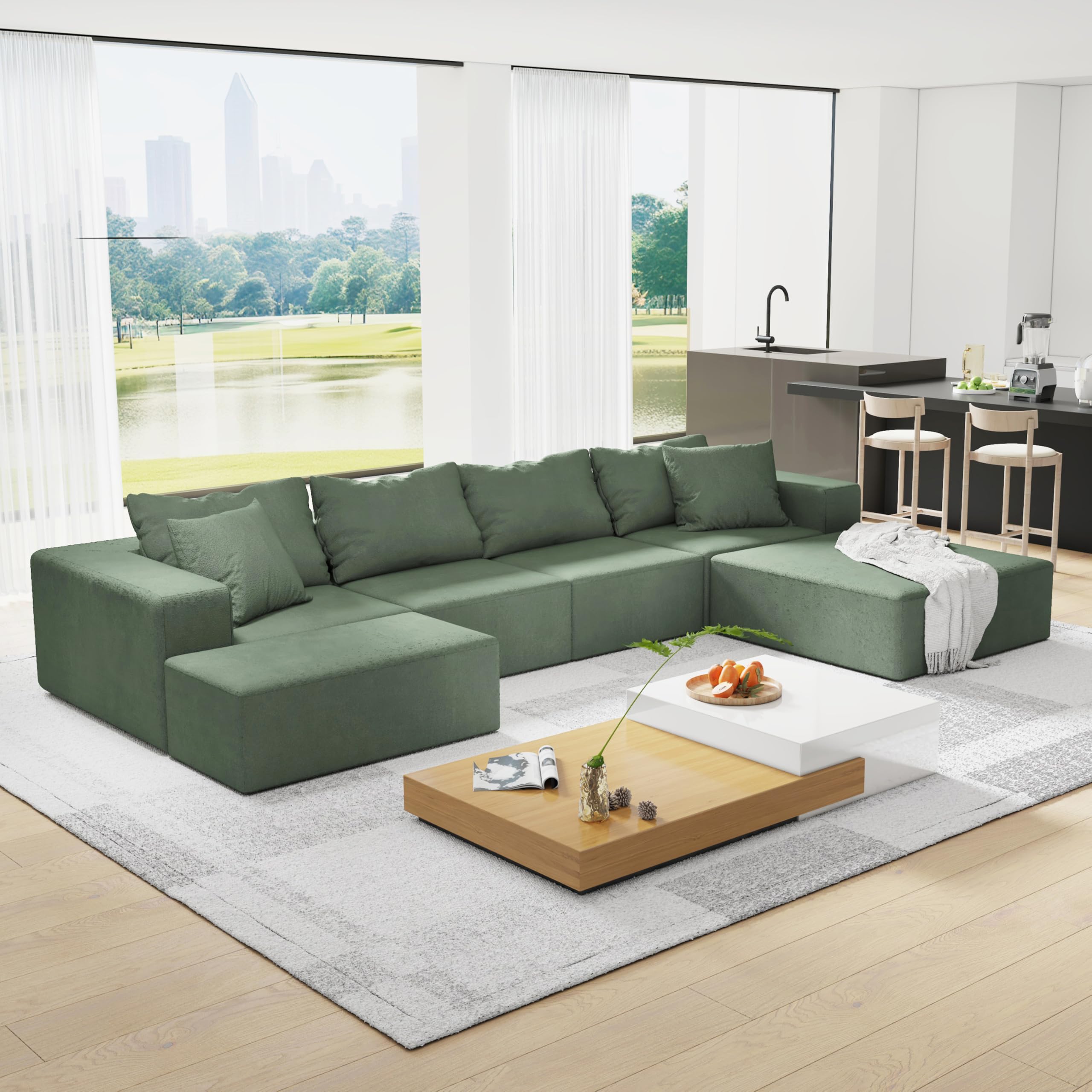 JUIKURY Modern Upholstered Sectional Sofa Couch Set,Modular 132" L Shaped Sectional Living Room Sofa Set with 6 Pillows,Free Combination Sofa Couch for Living Room,Bedroom