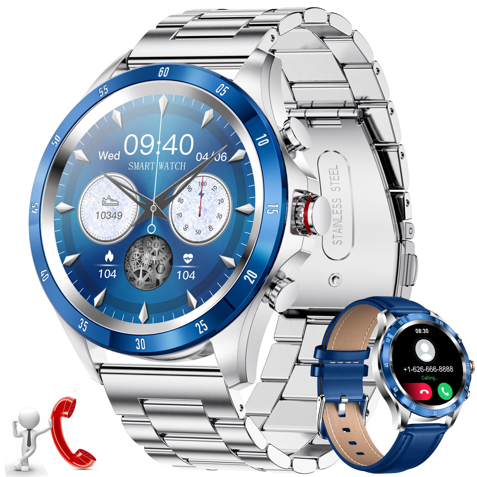 FOXBOX Smart Watch for Men(Answer/Dial),1.32" Touch Screen Fitness Tracker with 20 Sport Modes Blood Pressure/Heart Rate Tracker Compatible Android and iOS IP67 Waterproof Blue Men Smart Watches