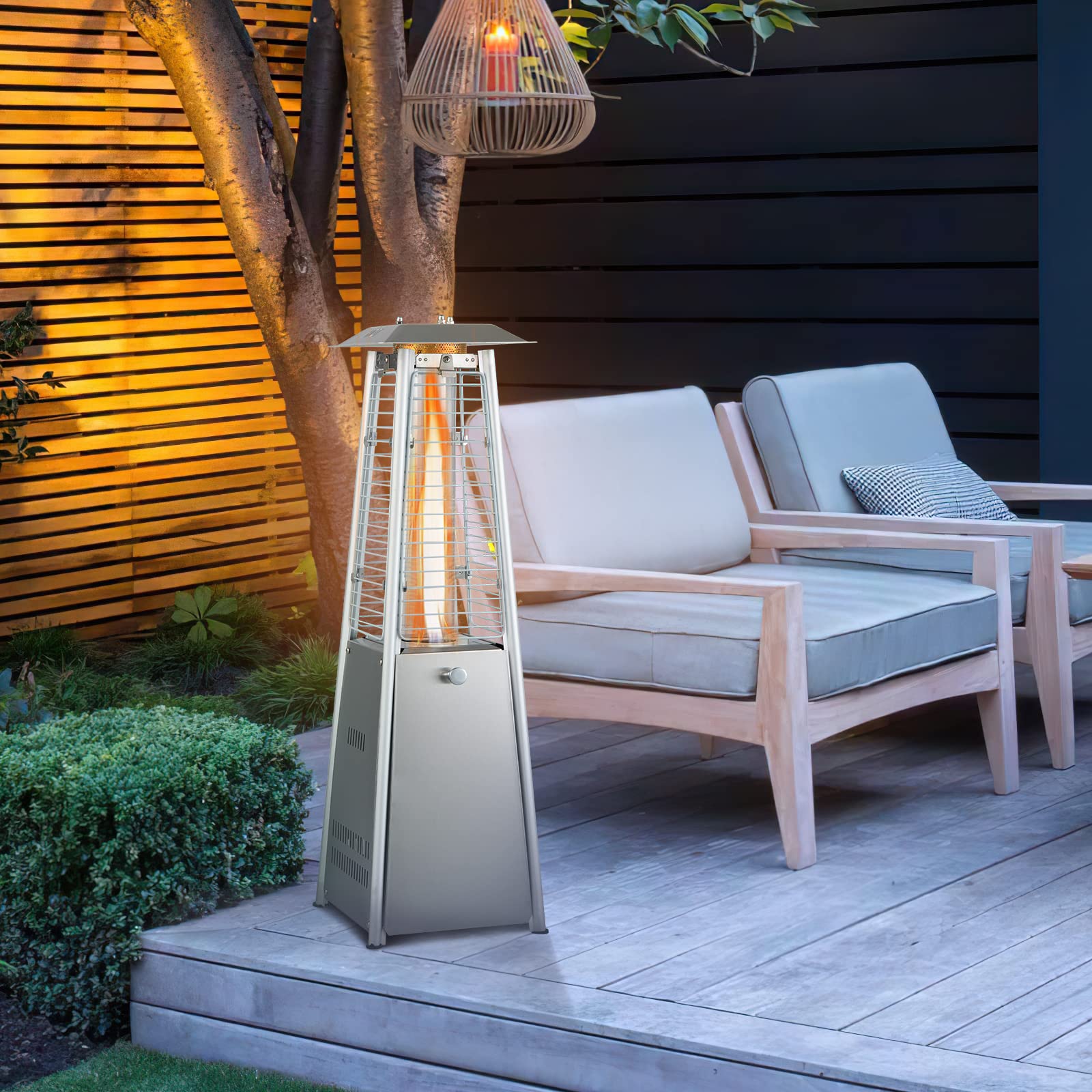 Giantex Pyramid Patio Heater, 9500 BTU Portable Tabletop Propane Heater with Glass Tube, Simple Ignition System & Dancing Flame, CSA Certification, 35" Outdoor Electric Heater for Outside, Backyard