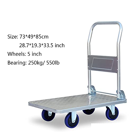 Folding Hand Truck Steel Platform Truck Heavy Duty Small Flat 4-Wheel Trolley with Foldable Handle High Load Capacity for Household Daily Moving Portable Dolly for Moving (Size : 550lbs-silent)