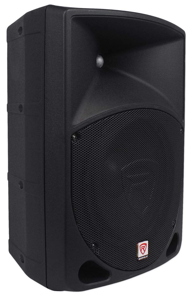 Rockville Pair RPG10 10" 1200w Powered PA/DJ Speakers + 2 Stands + 2 Cables+Bag