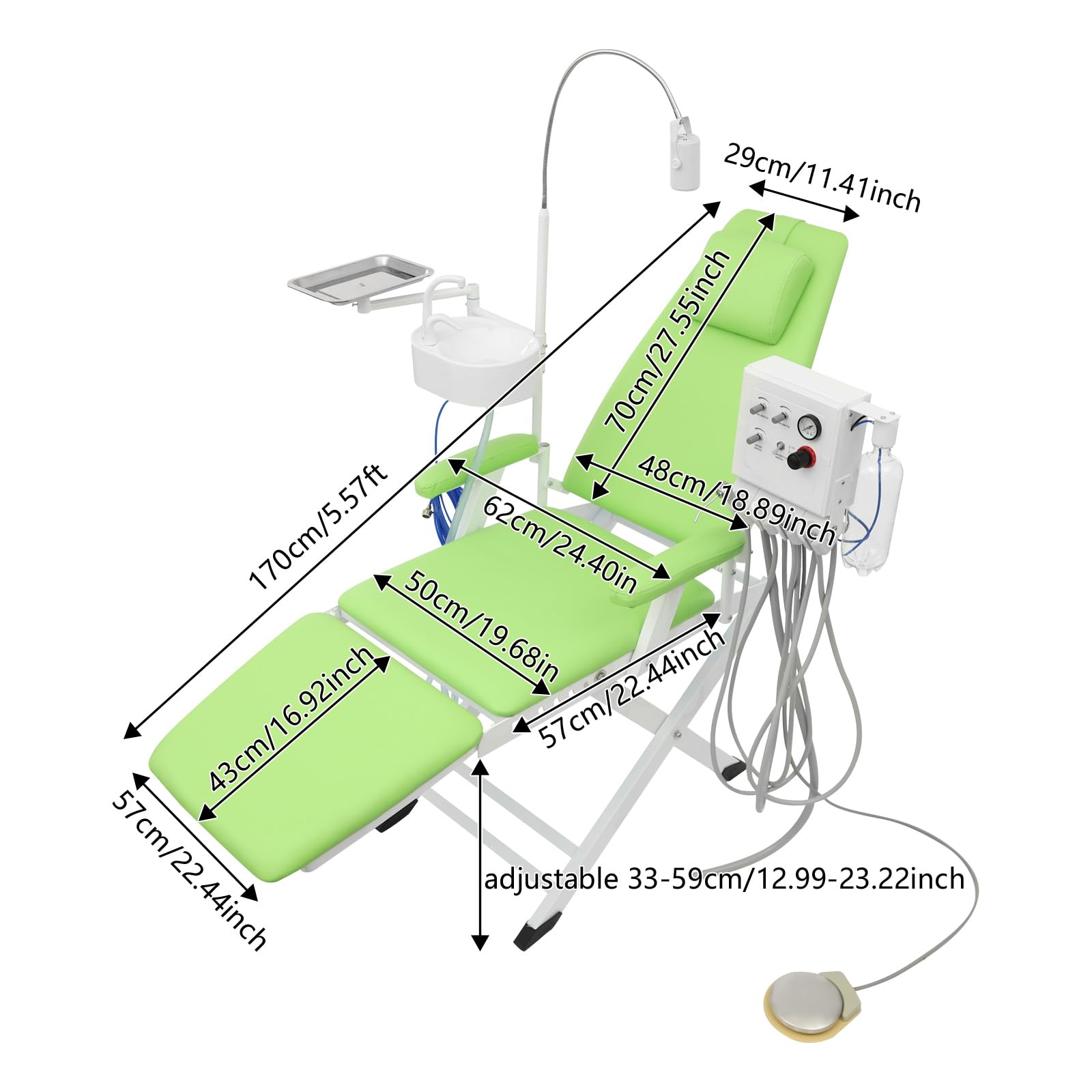 KUMOYOU Portable Folding Den tal Patient Chair, Foldable Freestanding Patient Chairs with 360° Rotating LED Lamp & Tray & Spittoon, Den tal Bed for Hospitals Clinics