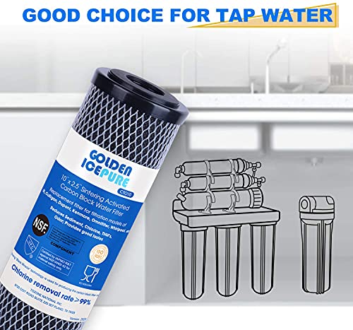 GOLDEN ICEPURE 1 Micron 2.5" x 10" Whole House CTO Carbon Sediment Water Filter Compatible with Dupont WFPFC8002, WFPFC9001, FXWTC, Culligan P5-D, WHCF-WHWC, D-10A, DWC30001, SCWH-5, 4PACK
