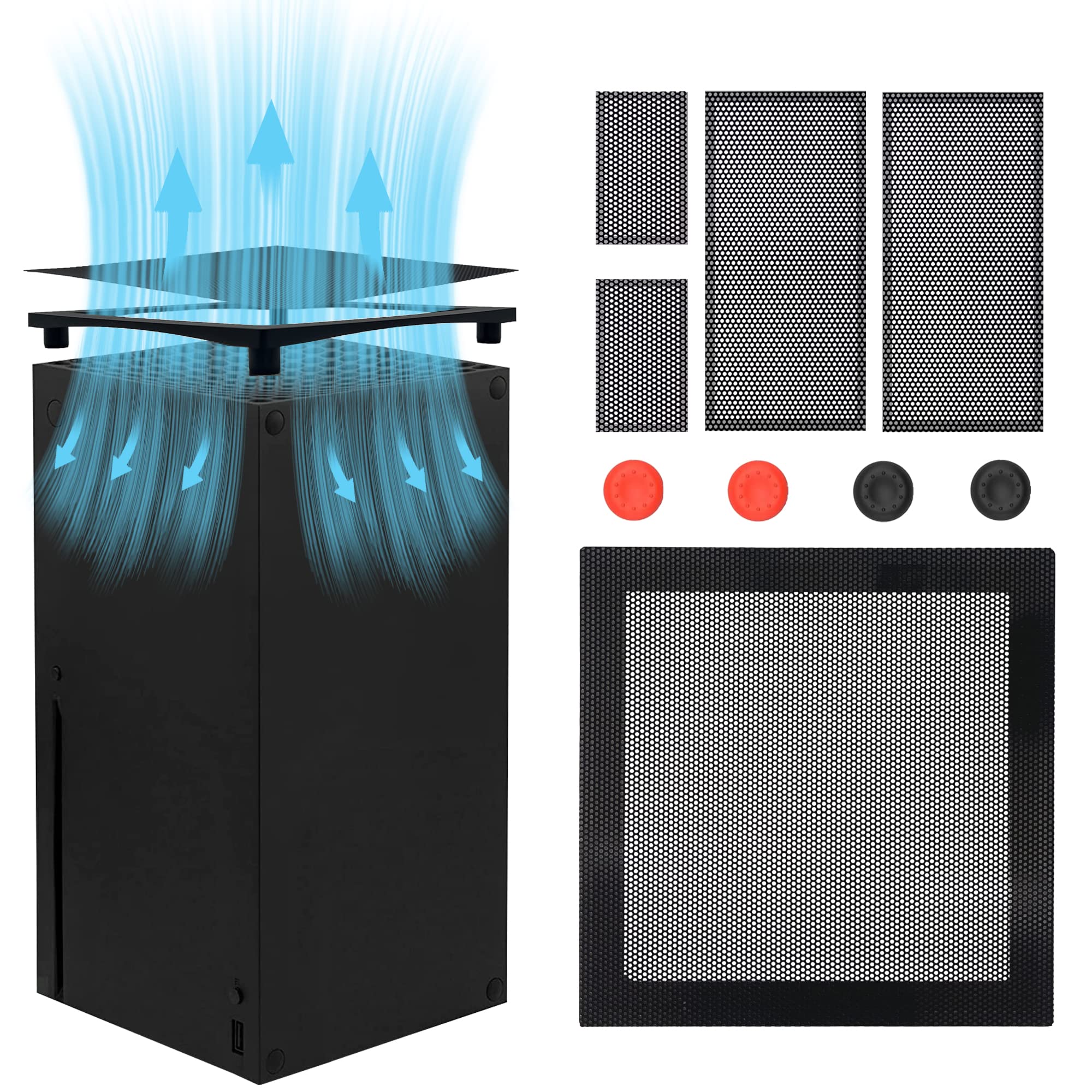 Dust Filter Cover for Xbox series X DOBEWINGDELOU ABS plastic bracket and 4 PVC Meshes Set Dustproof Filter Cover Black