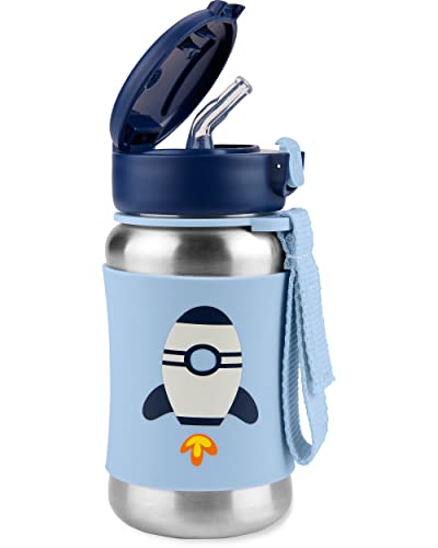 Skip Hop Toddler Sippy Cup with Straw, Sparks Stainless Steel Straw Bottle, Rocket