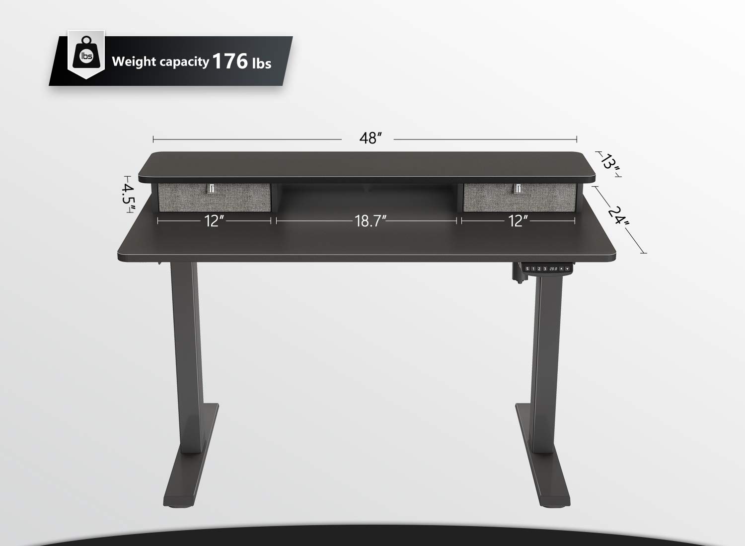 CubiCubi Electric Standing Desk with Double Drawers, 48x24 Inch Height Adjustable Sit Stand Desk with Storage Shelf, Home Office Computer Workstation, Black