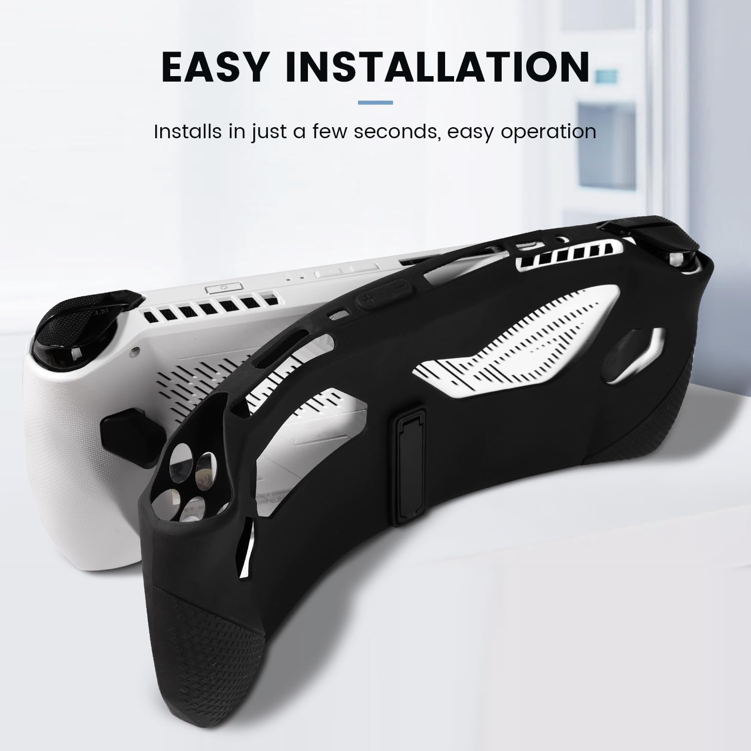 OPTOSLON Silicone Case with Kickstand Compitable with ASUS ROG Ally Gaming Handheld, Protective Cover Skin Shock-Absorption and Anti-Scratch with 2 Thumb Grips