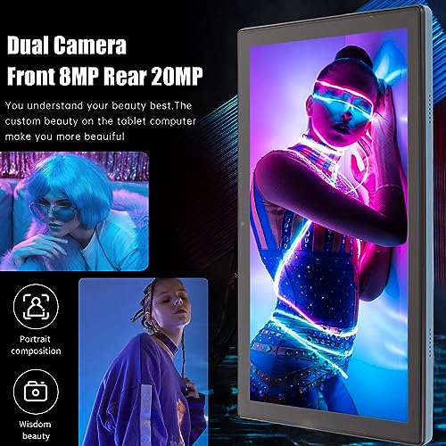 DAUERHAFT 10.1 Inch Tablet, 100‑240V 5.0 Front 12MP Rear 24MP 8800mAh 4G LTE Tablet 12GB 256GB 2.4G 5G WiFi with Earbuds for Work (US Plug)