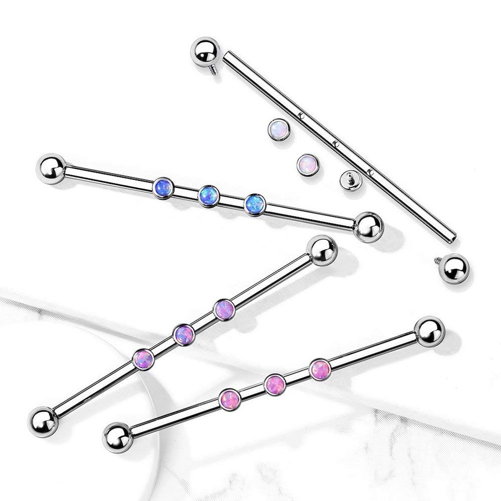 Covet Jewelry 3-Internal Thread Round Opal Center 316L Surgical Steel Internal Thread Industrial Barbell (Opal Purple)