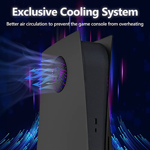 Face Plates for PS5 Console + RGB LED Light Strip + Dust Cover Net, Playstation 5 Kit with Fan Vents Faceplate Shockproof ABS Shell, Pets Hair Anti-dust Cover, 8 Colors RGB LED Light Ring. (Black)