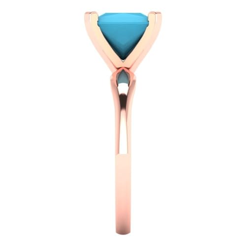 Clara Pucci 2.5 ct Princess Cut Solitaire Simulated Turquoise Engagement Bridal Promise Anniversary Ring in 18K Rose Gold Size 5.5