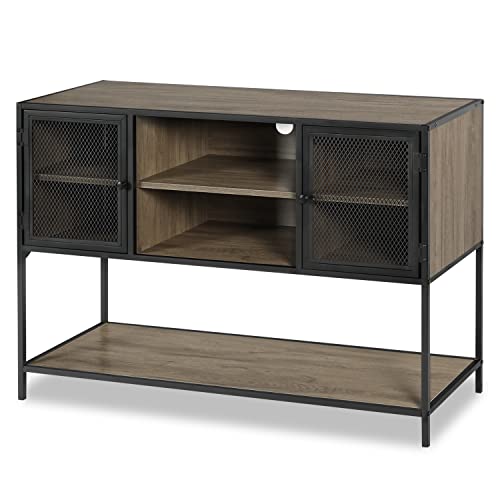 LTMEUTY Sideboard Buffet - Industrial Storage Cabinet, Coffee Bar Cabinet with Mesh Doors, Console Table Coffee Station, for Home, Living Room, Dining Room, Kitchen, Light Brown