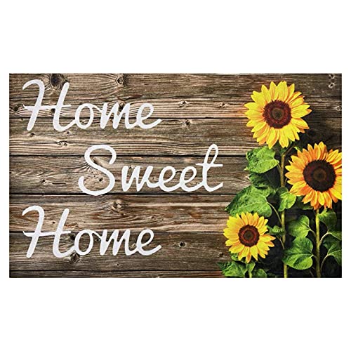 Sunflower Welcome Doormat Summer Door Mat, 17 X 29 Inch Wood Background Flower Spring Summer Decorative Home Sweet Home Entrance Mat Non-Slip Backing Floor Mat for Kitchen Bathroom