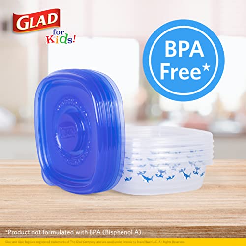 Glad for Kids Sharks GladWare Medium Lunch Square Food Storage Containers with Lids | 25 oz Kids Food Containers with Shark Design, 5 Count Set | Airtight Food Storage Containers for Food