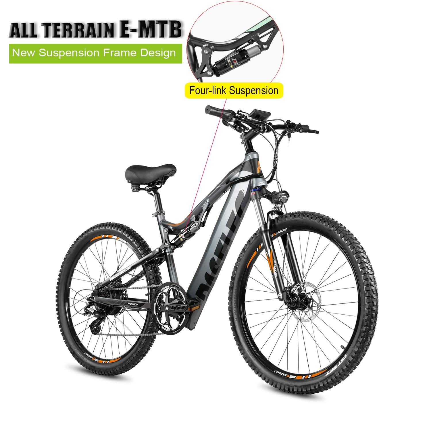 Electric Mountain Bikes for Adults 27.5'' Electric Bicycle, Hydraulic Brakes, 500W BAFANG Motor Ebike with 13ah Removable, Full Suspension E-MTB, 9-Speed Gears (Black BF)
