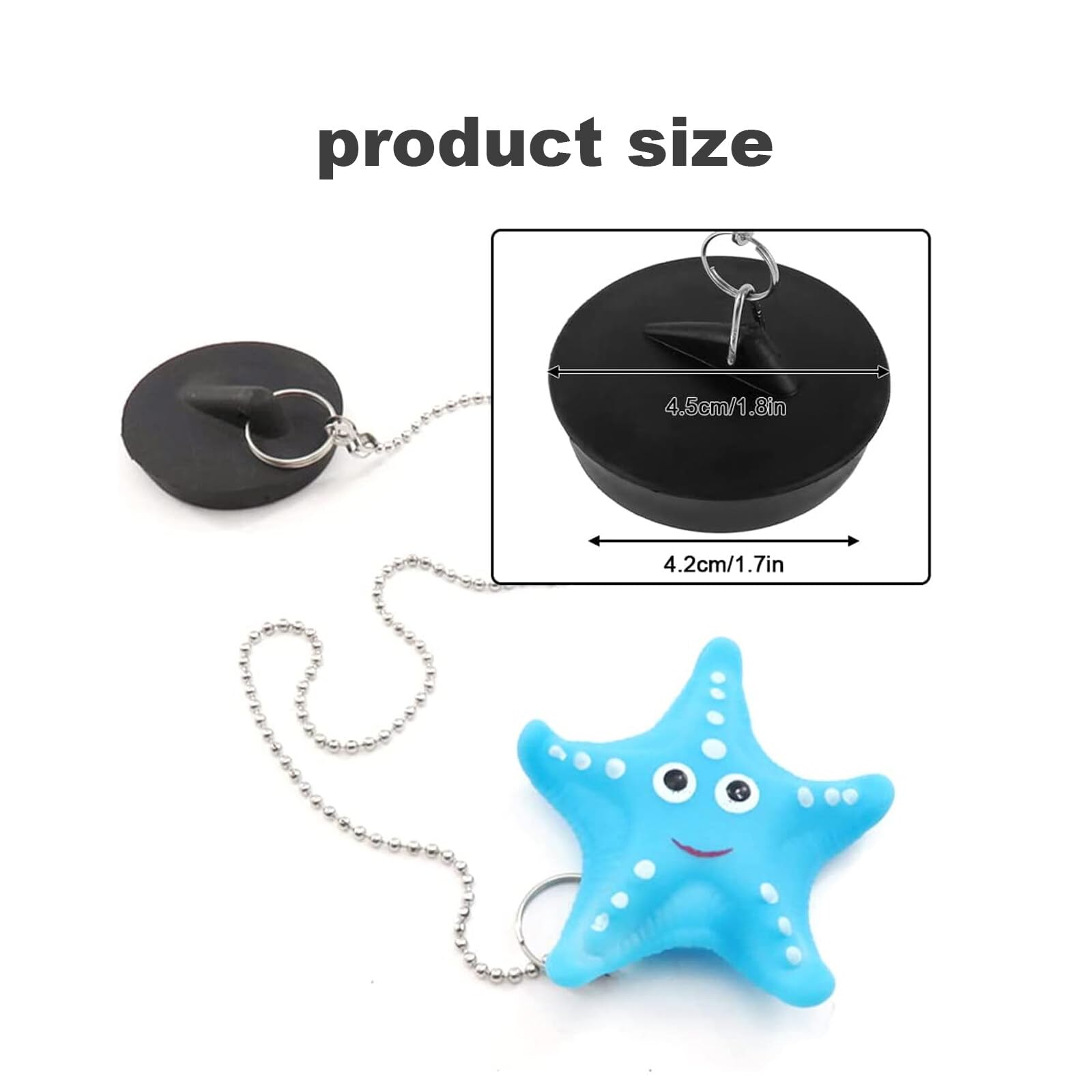 KUYYFDS Drain Stoppers, Bath Plug and Chain Universal Sink Plug Rubber Starfish Floating Bath Tub Stopper for Bathroom Kitchen Washbasin