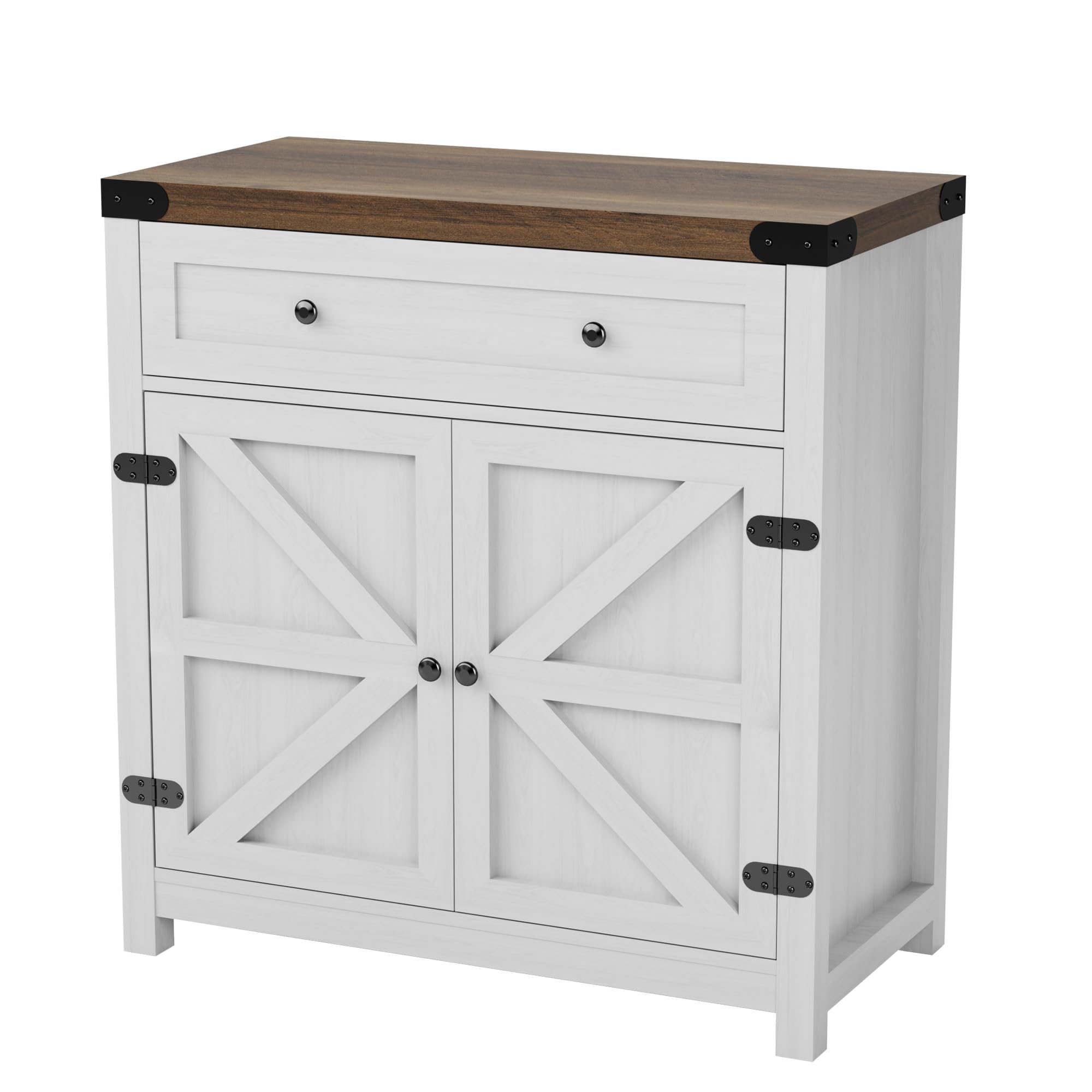 JUMMICO Coffee Bar Cabinet Farmhouse Kitchen Sideboard Buffet Cabinet with Drawer and Adjustable Shelf Barn Door Storage Cabinet for Kitchen, Dining Room, Bathroom, Entryway(White)