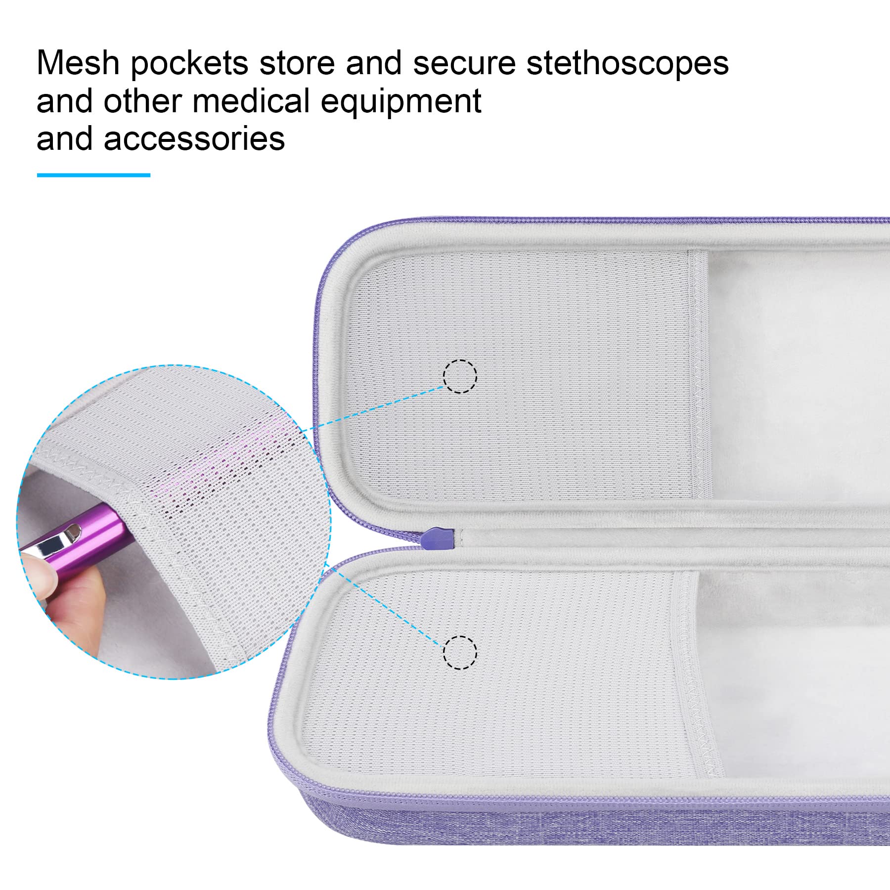 Elonbo Hard Stethoscope Case for 3M Littmann Classic III, Lightweight II S.E, MDF Acoustica Deluxe Stethoscopes, Stethoscope Carrying Cases with Mesh Pocket fits Nurse Accessories, Purple