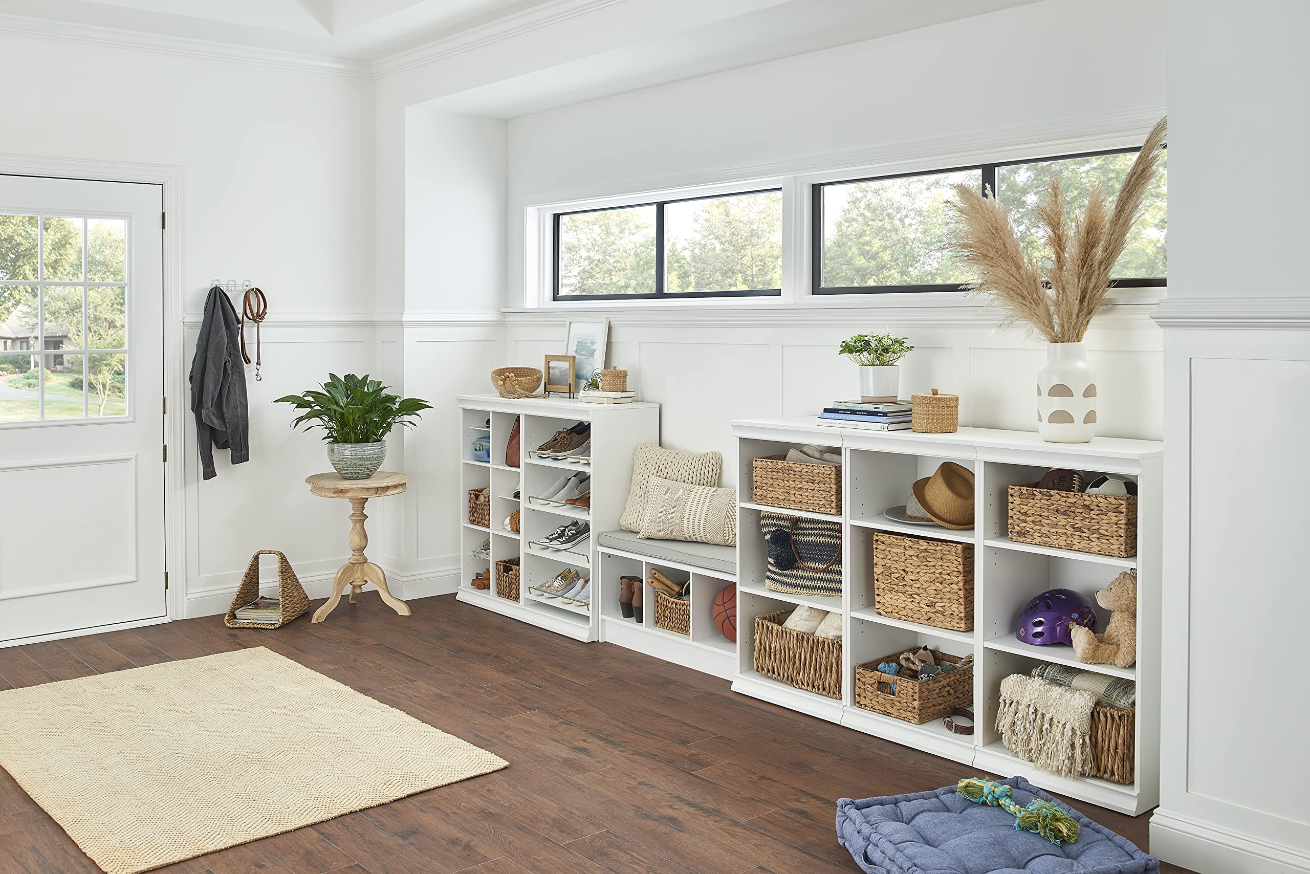 ClosetMaid Modular Storage Shelf Unit with 12 Shelves, Wood Closet Organizer Adjustable, Dividers, Stacking, Full Backer, Decorative Trim, White