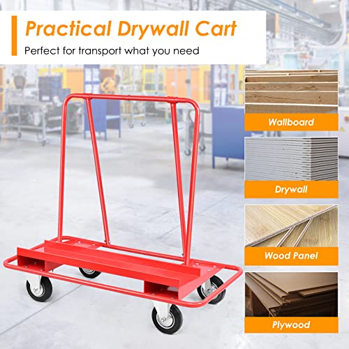 Goplus Drywall Sheet Cart, Heavy Duty Panel Dolly Cart with 4 Swivel Wheels, Handling Wall Panel, Sheetrock, Wood Panel, Rolling Dolly for Garage, Home, Warehouse