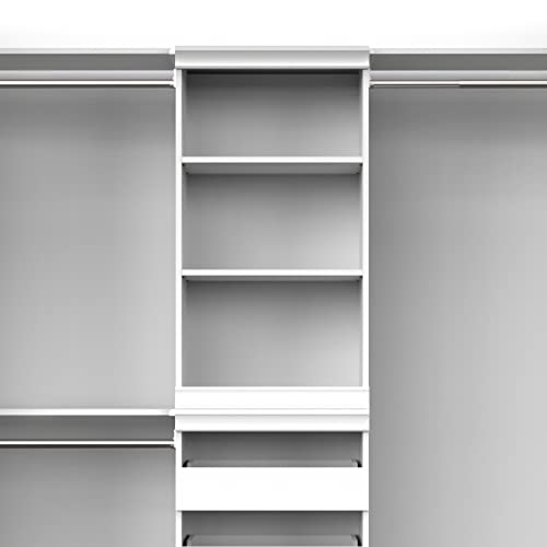 ClosetMaid Modular Storage Shelf Unit with 3 Shelves, Wood Closet Organizer Adjustable, Stacking, Full Backer, Decorative Trim, White, 40.29 H x 21.39 in. W x 15.91 in. D