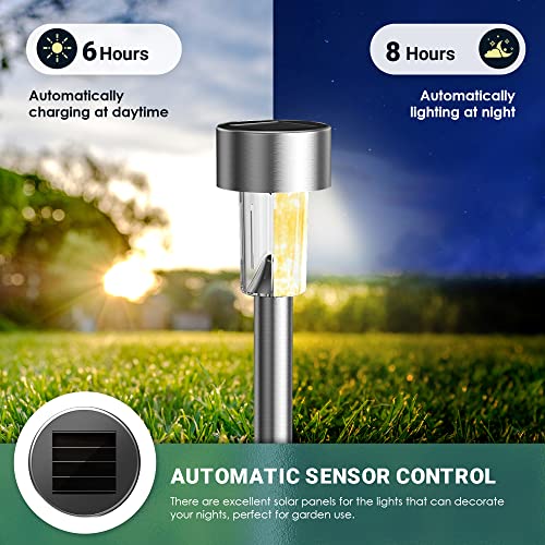 GIGALUMI 16 Pack Solar Path Lights Outdoor,Solar Lights Outdoor Waterproof,Stainless Steel LED Landscape Lighting,Solar Garden Lights for Driveway,Pathway,Patio,Yard