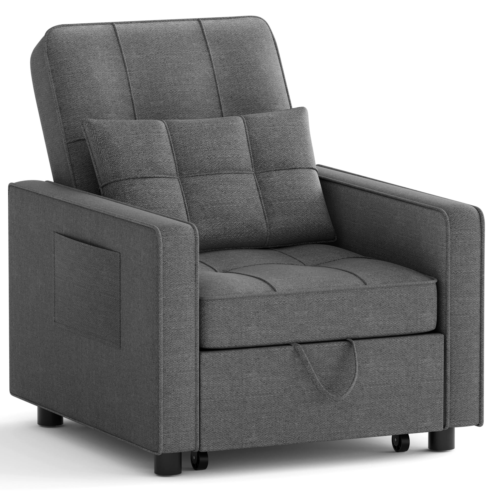 JUMMICO Sleeper Chair, 3-in-1 Convertible Sleeper Sofa Bed for Adults, Linen Fabric Pull Out Chair Bed with Adjustable Backrest, for Living Room, Apartment, Office, Small Space (Dark Gray)