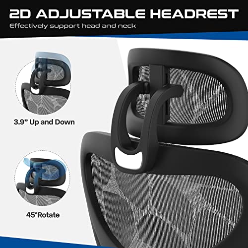 Laziiey Ergonomic Office Chair with Lumbar Support, Mesh Desk Chair with 4D Adjustable Arms Headrest, High Back Computer Chair for Home Office Work (Black)