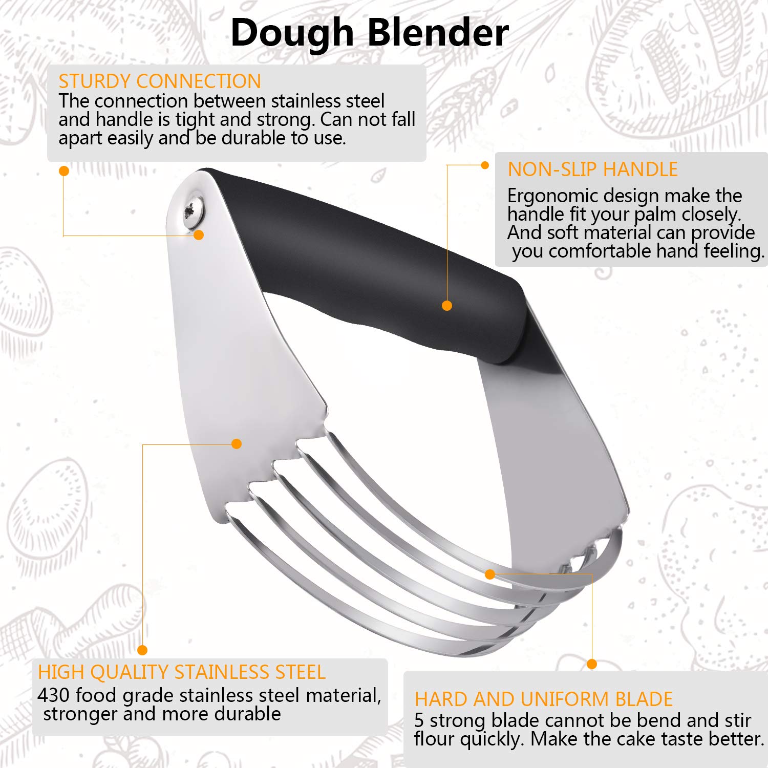 Dough Blender -Stainless Steel Pastry Cutter Set, Pastry Blender + Dough Scraper + Pastry Brush, Professional Pastry Set for Kitchen Baking Tools