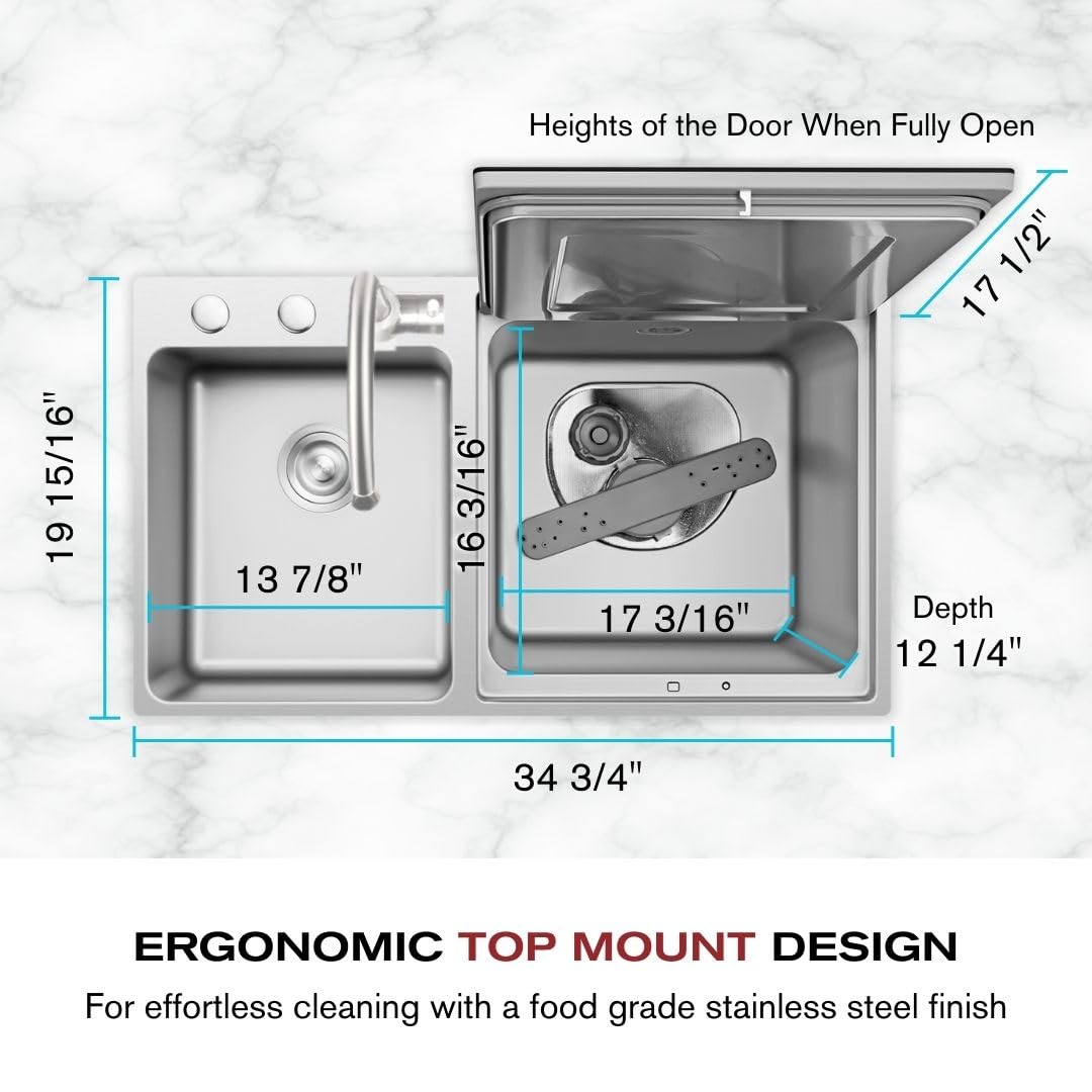 FOTILE SD2F-P5 3-in-1 In-Sink Dishwasher & Kitchen Sink Combo with 360° Cleaning, Produce Wash, Child Lock, Energy Efficient for Space-Saving Hygienic Kitchen Solutions (Dishwasher on the Right)