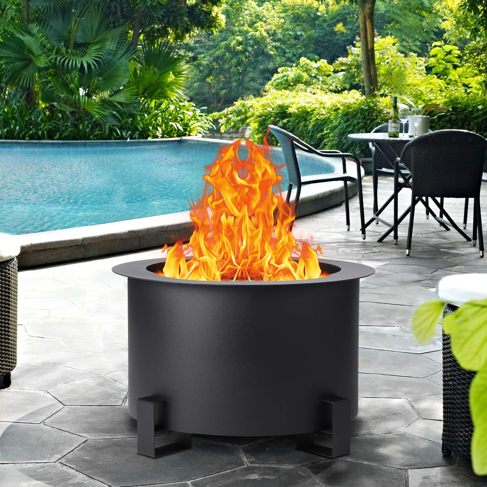 GIODIR Smokeless Fire Pit Outdoor Wood Burning, 21.5 Inch Steel Double Flame Fire Pit Large Portable Stove Bonfire for Outside, Backyard, Camping, Picnic, Garden w/ 1 Pokers and Cover, Black