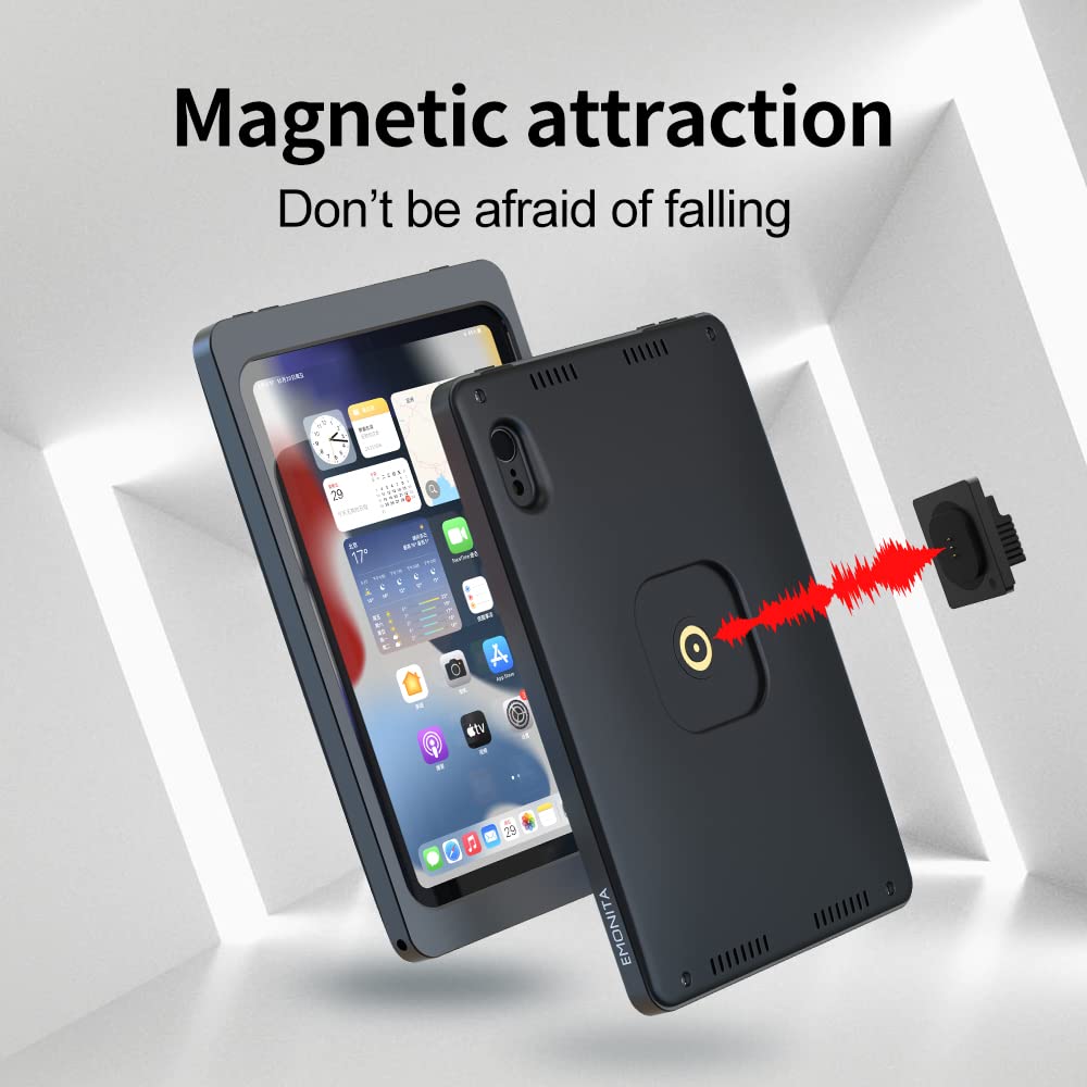 EMONITA Magnetic Wall Mount with Charging Case for iPad Pro 12.9” Black. in-Wall Strong Magnets, 360 Rotation, No Wires Exposed