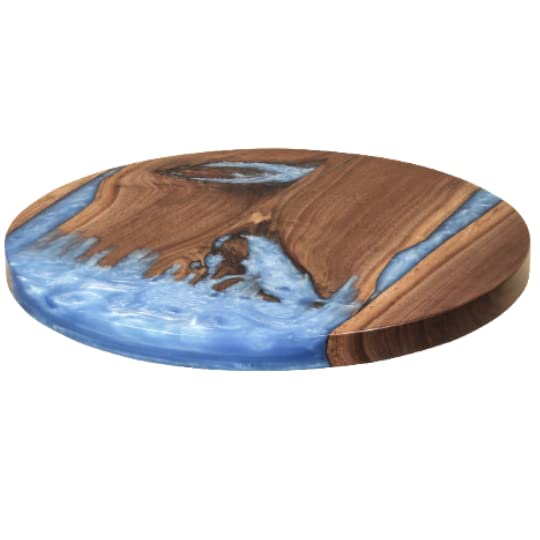 DutchCrafters 17" Round Lazy Susan, Solid Walnut Wood with Blue Resin Epoxy River Rotating Tray - Amish Made in America