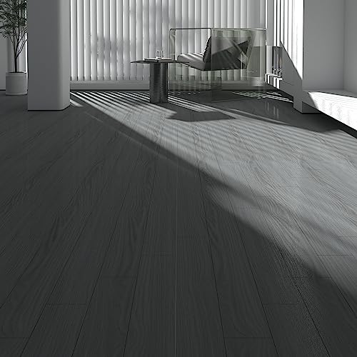 Intensification Peel and Stick Floor Tile,Vinyl Flooring Roll Thicker 12" x 6" x 0.06" 1-Pack 1.5 Sq.Ft Floor Grey Wood Grain Look DIY Self-Adhesive and Waterproof Flooring for Bedroom, Living Room