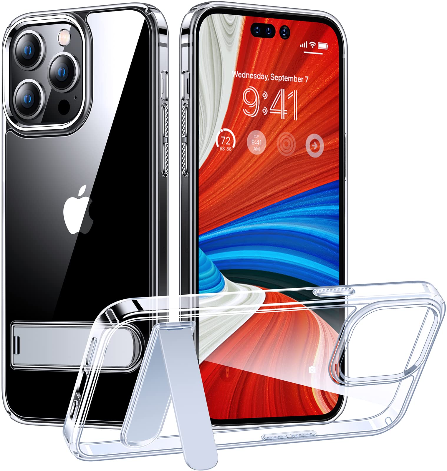 Simtect Crystal Clear for iPhone 14 Pro Max Phone Case, [Not Yellowing] [3 Stand Way][14FT Military Drop Protection] Protective Slim Kickstand Shockproof Phone Case for iPhone 14 Pro Max, Clear