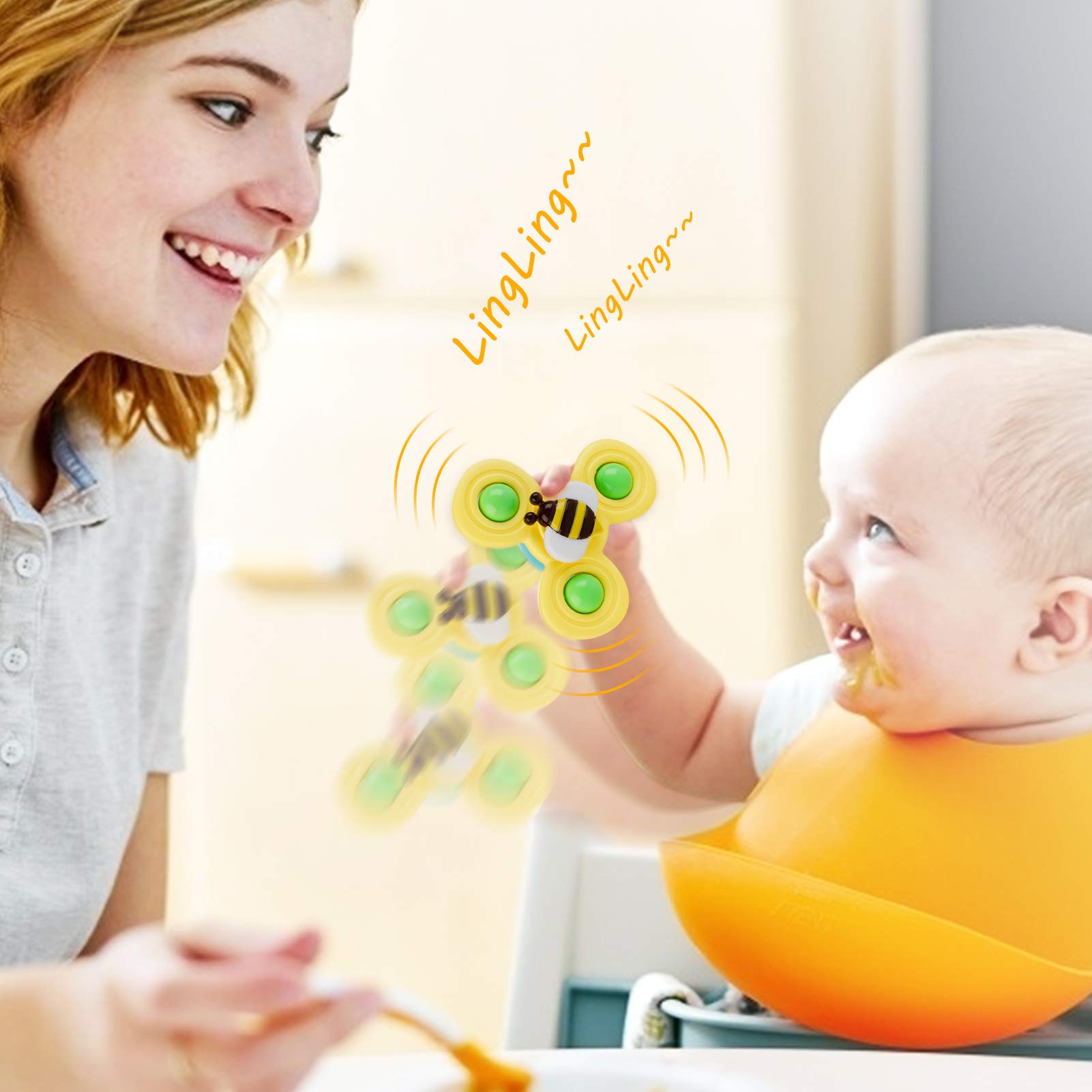Suction Cup Spinning Top Toy Baby Bath Toy 3 PCS, COSYOO Spin Sucker Spining Top Spinner Toy Early Learner Toys for Baby Toys