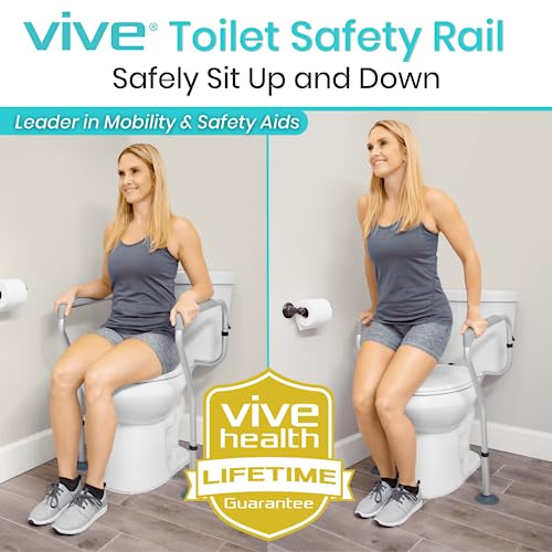 Vive Toilet Rail - Bathroom Safety Frame - Medical Railing Helper for Elderly, Handicap, Disabled, Seniors - Bariatric Assist Handrail Grab Bar - Adjustable Height, Padded Arms Fit Most Toilets