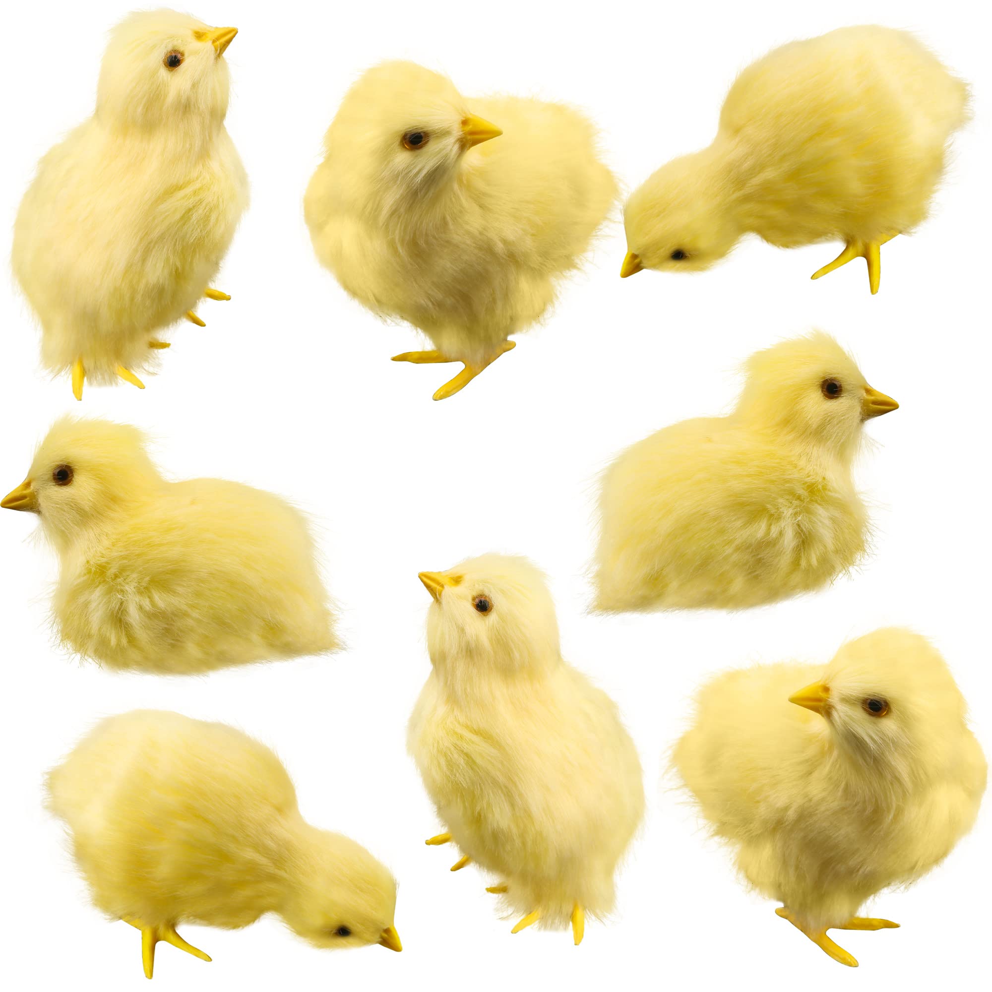 Fahacop 8 Pack Easter Simulated Chicks Realistic Plush Chicks Fluffy Yellow Chick Toys for Easter Party Decoration Basket Fillers Photography Props, 4 Styles