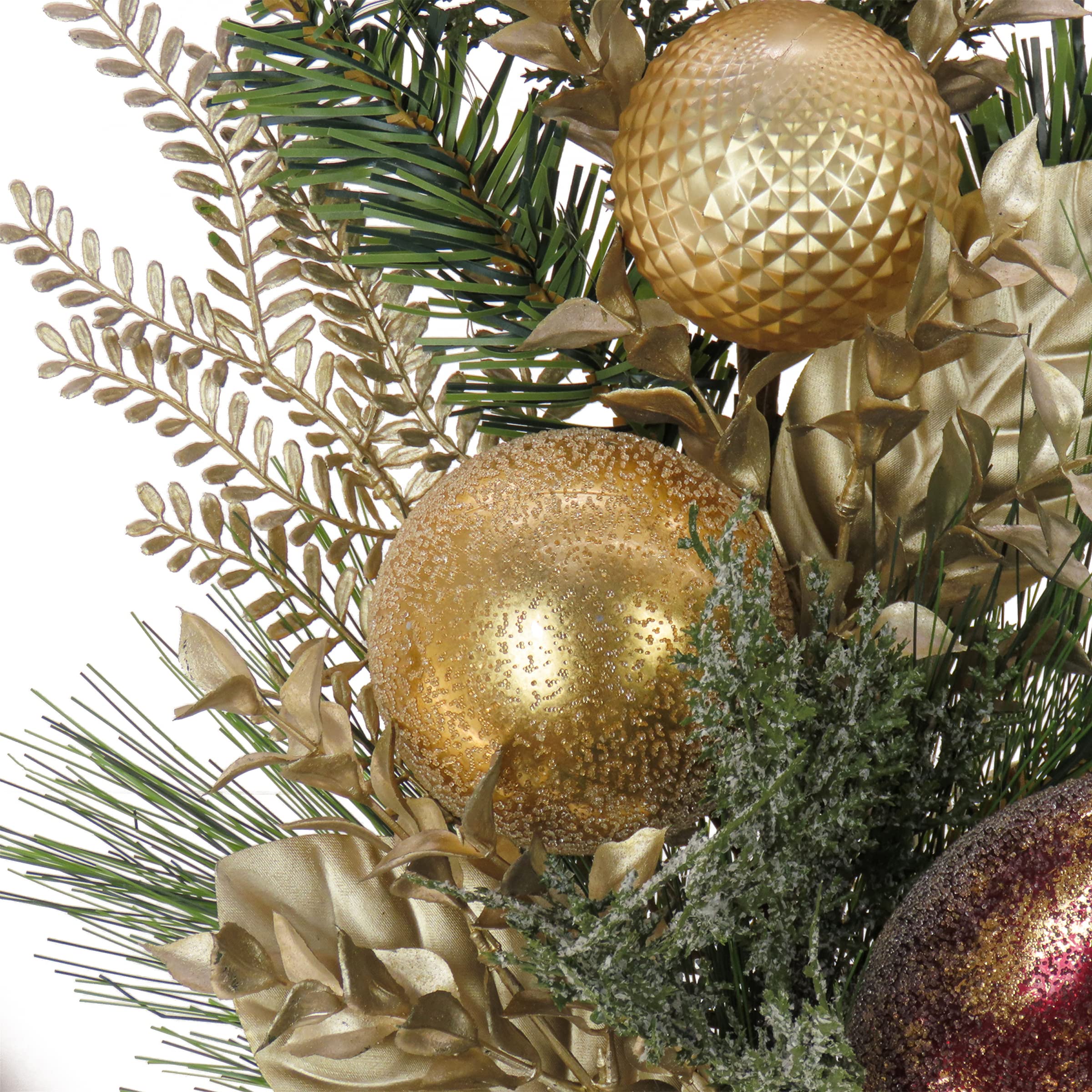 HGTV Home Collection Artificial Christmas Plants Spray Decoration, Mixed Branch Tips, Decorated with Gold Berry Clusters, Pine Cones, Pack of 2, Champagne Wishes Collection, 28 Inches