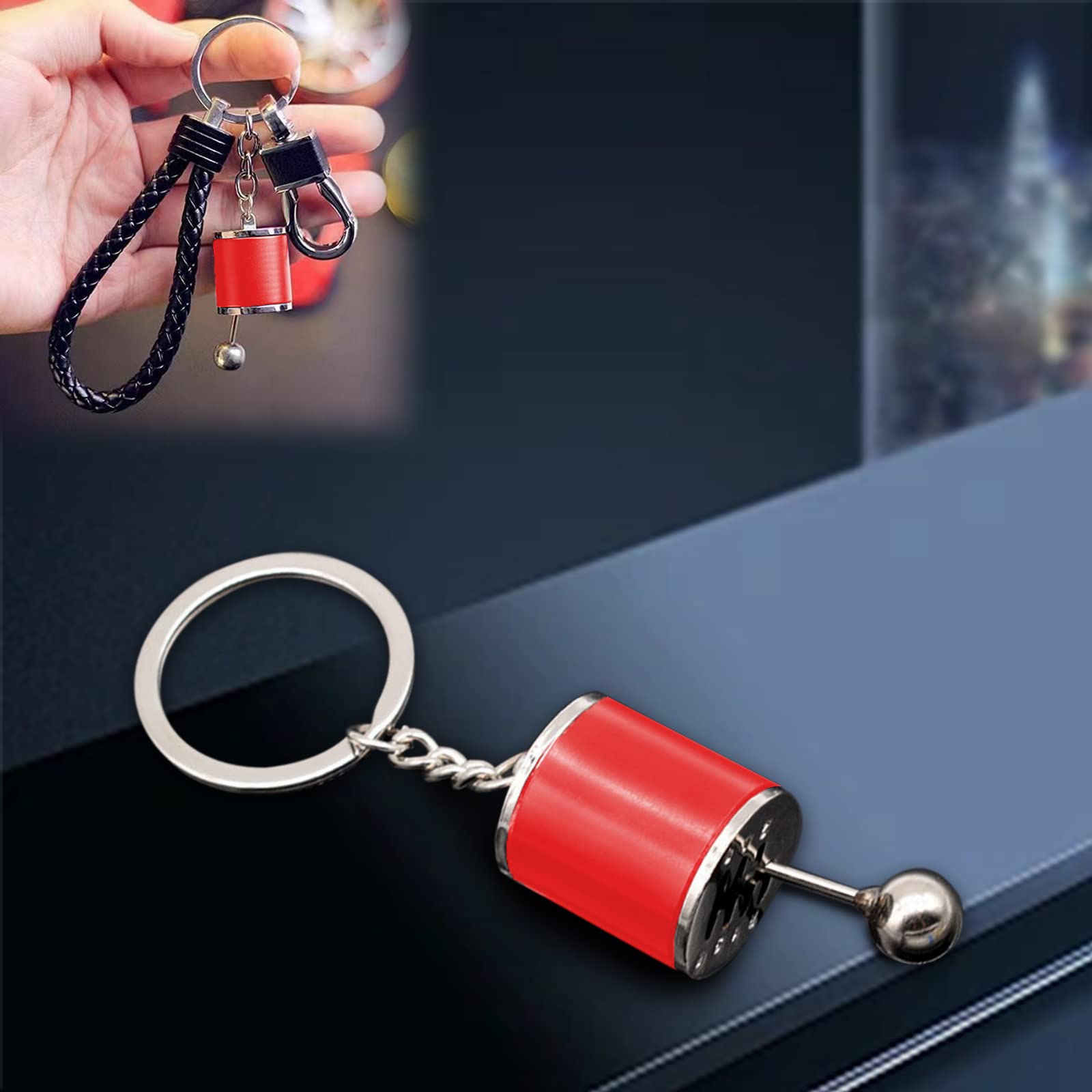 cueclue 1 Pack Car Shifter Keyring, Polished Metal Key Chain Model, 6 Speed Gear Key Clip, Universal Mini Keychain (Blue)