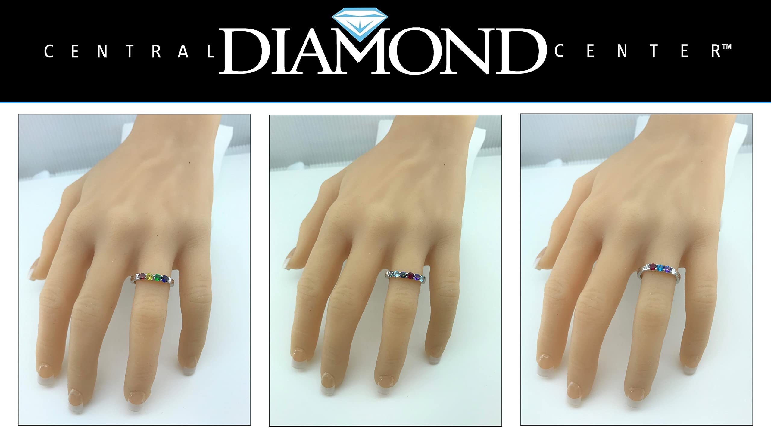 Central Diamond Center Shared Prong Mothers Birthstone Family Ring with 1-6 Birthstones, Birthstone 1, Size 7.5