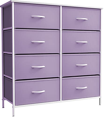 Sorbus Kids Dresser with 8 Drawers and 3 Drawer Nightstand Bundle - Matching Furniture Set - Storage Unit Organizer Chests for Clothing - Bedroom, Kids Rooms, Nursery, & Closet (Purple)