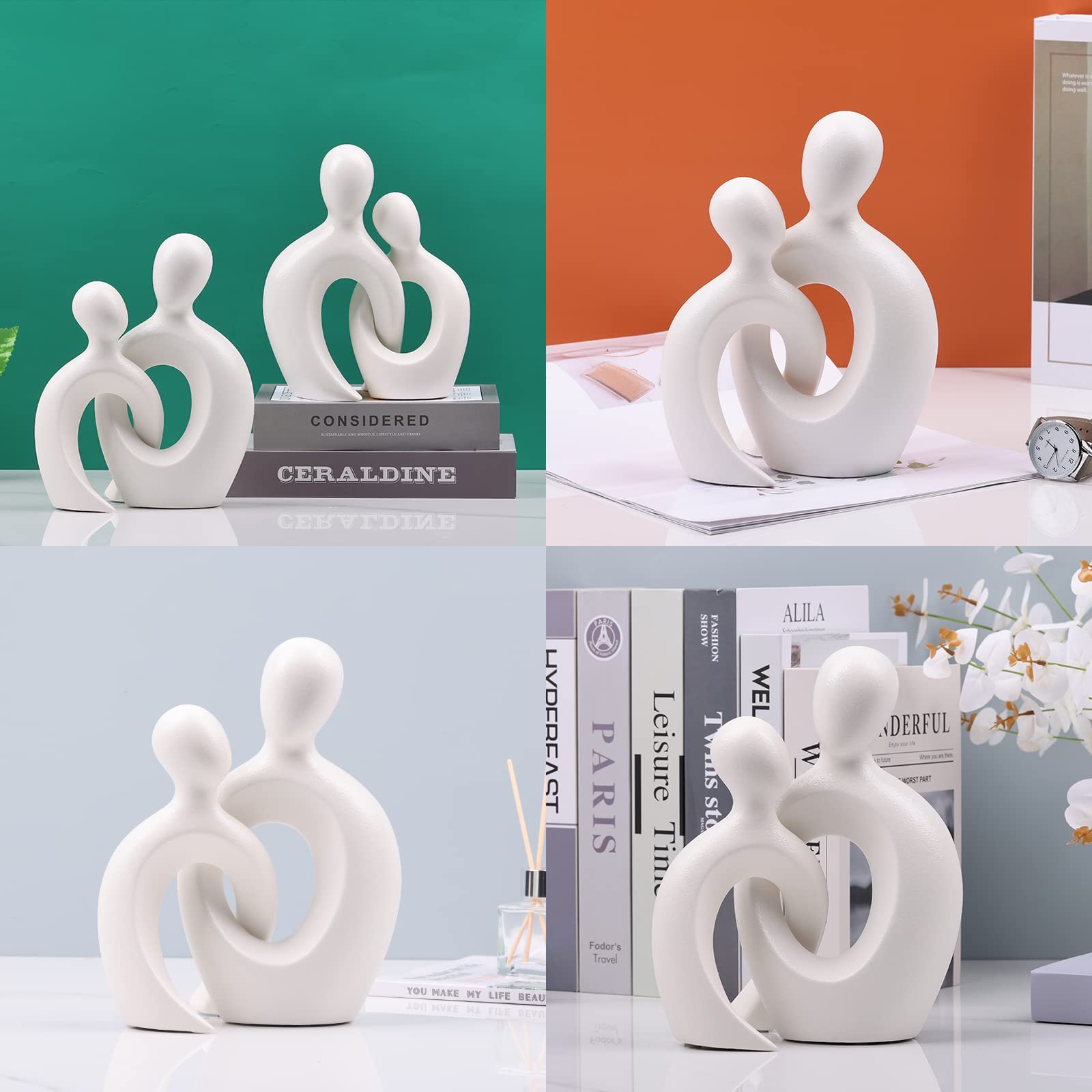 DOVDOV Ceramic Couple Statue, Modern Home Decor Statue, White Home Decor, Romantic Snuggle Abstract Couple Art Sculpture, Living Room Office Bookshelf Bedroom Decorations, (A)